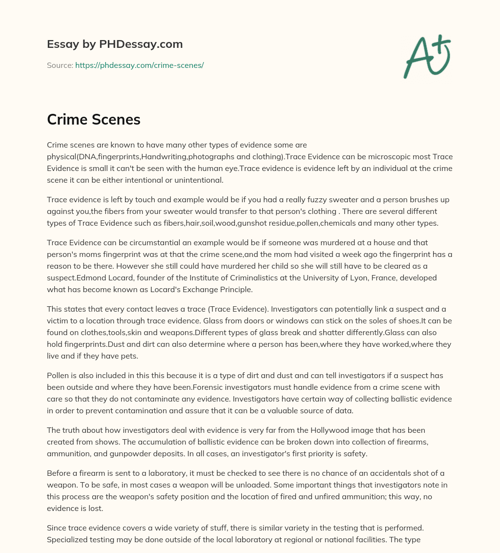 Crime Scenes - PHDessay.com