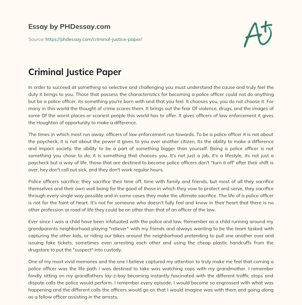 Criminal Justice Paper - PHDessay.com