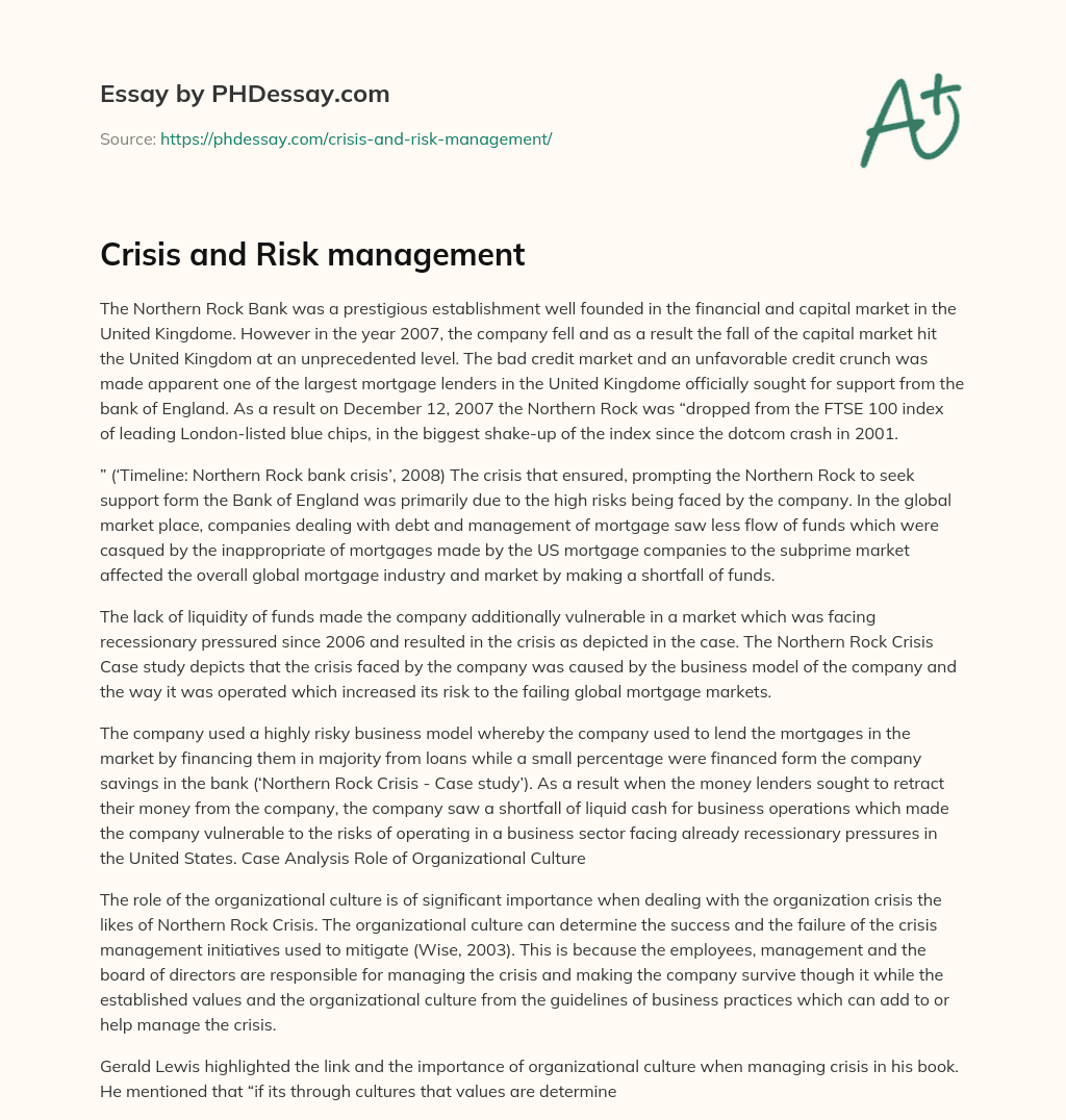 Crisis and Risk management - PHDessay.com