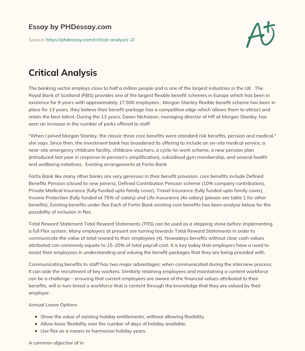 Critical Analysis - PHDessay.com