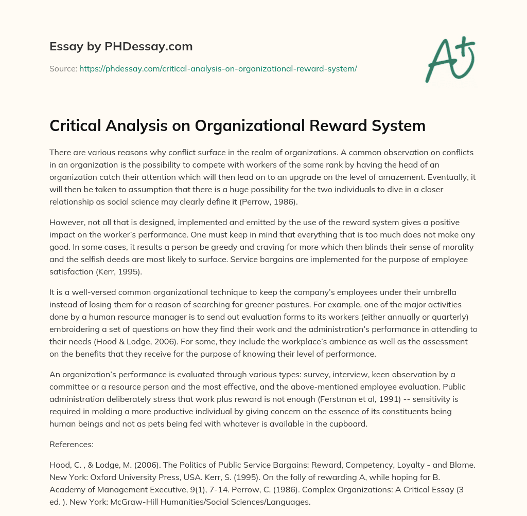 Critical Analysis on Organizational Reward System (400 Words ...