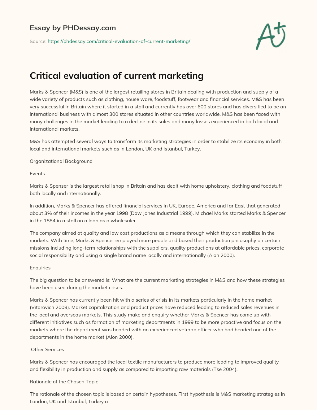 Critical evaluation of current marketing - PHDessay.com