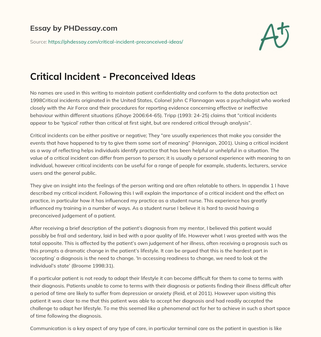 Critical Incident - Preconceived Ideas - PHDessay.com