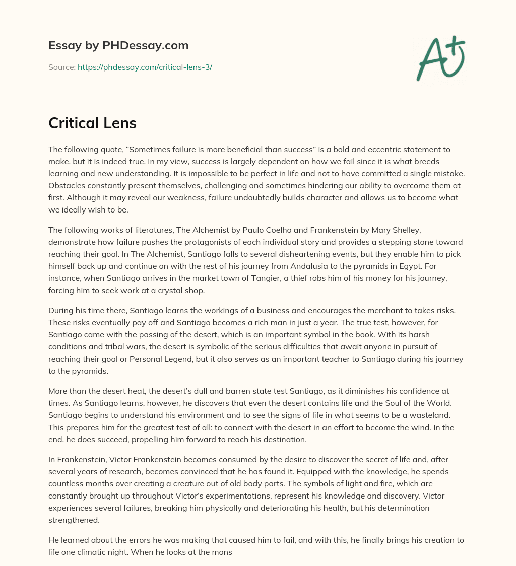 Critical Lens - PHDessay.com
