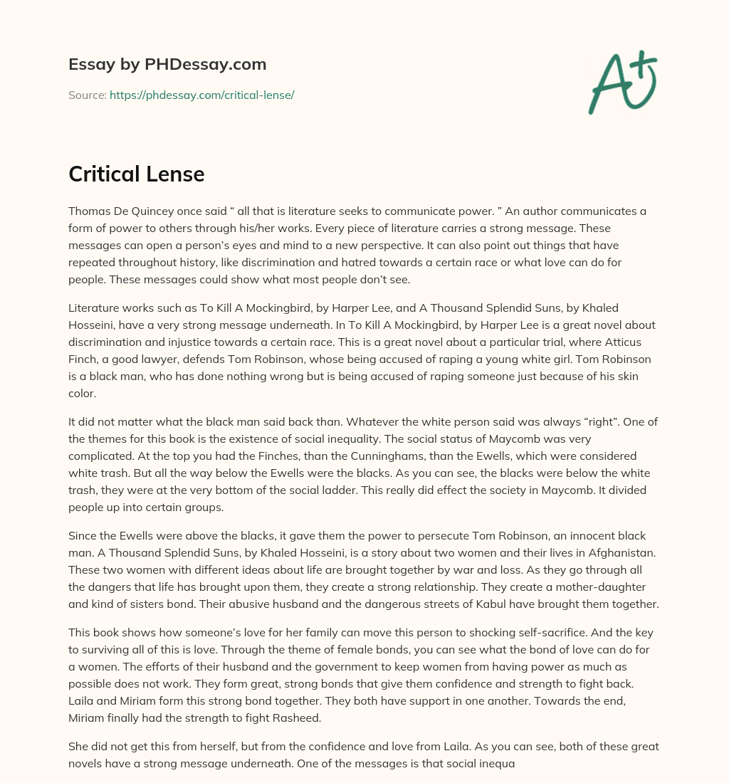 Critical Lense - PHDessay.com