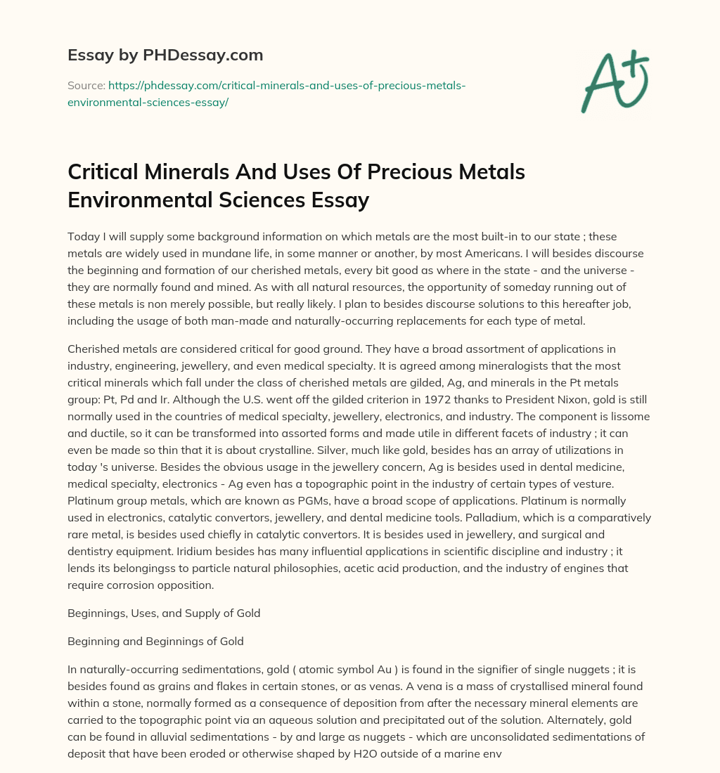 Critical Minerals And Uses Of Precious Metals Environmental Sciences ...