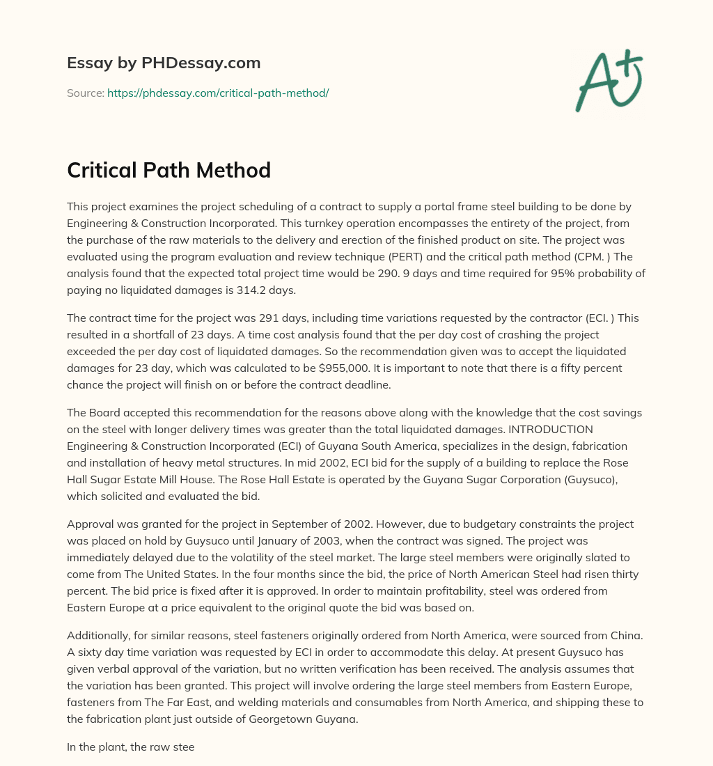 Critical Path Method - PHDessay.com