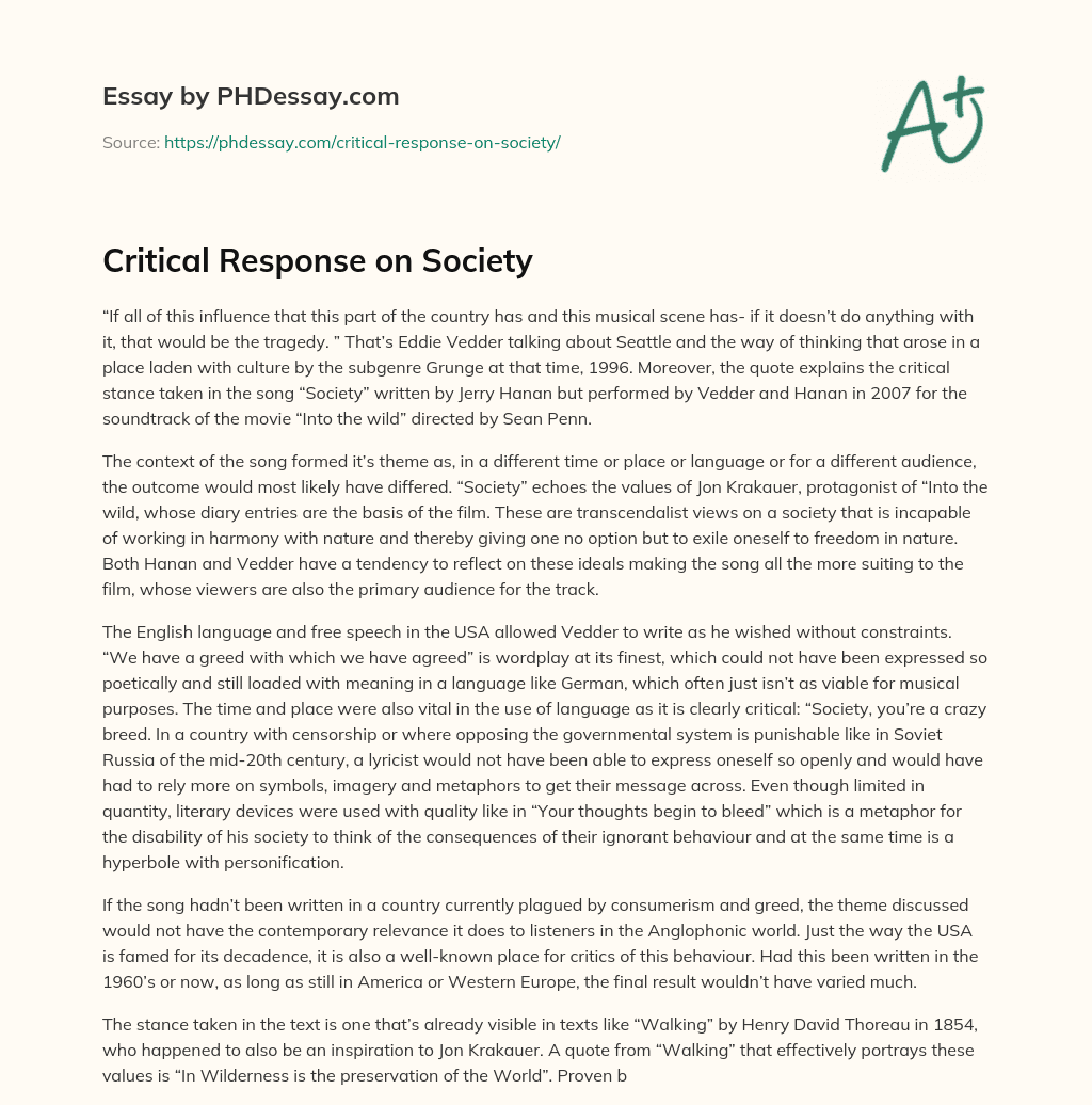 Critical Response on Society - PHDessay.com