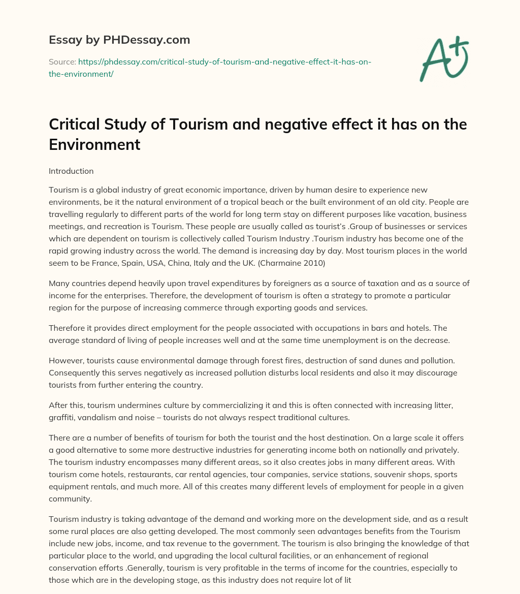 Critical Study of Tourism and negative effect it has on the Environment - PHDessay.com