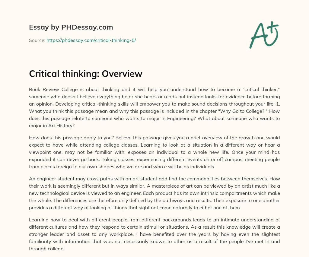 Critical thinking: Overview (400 Words) - PHDessay.com