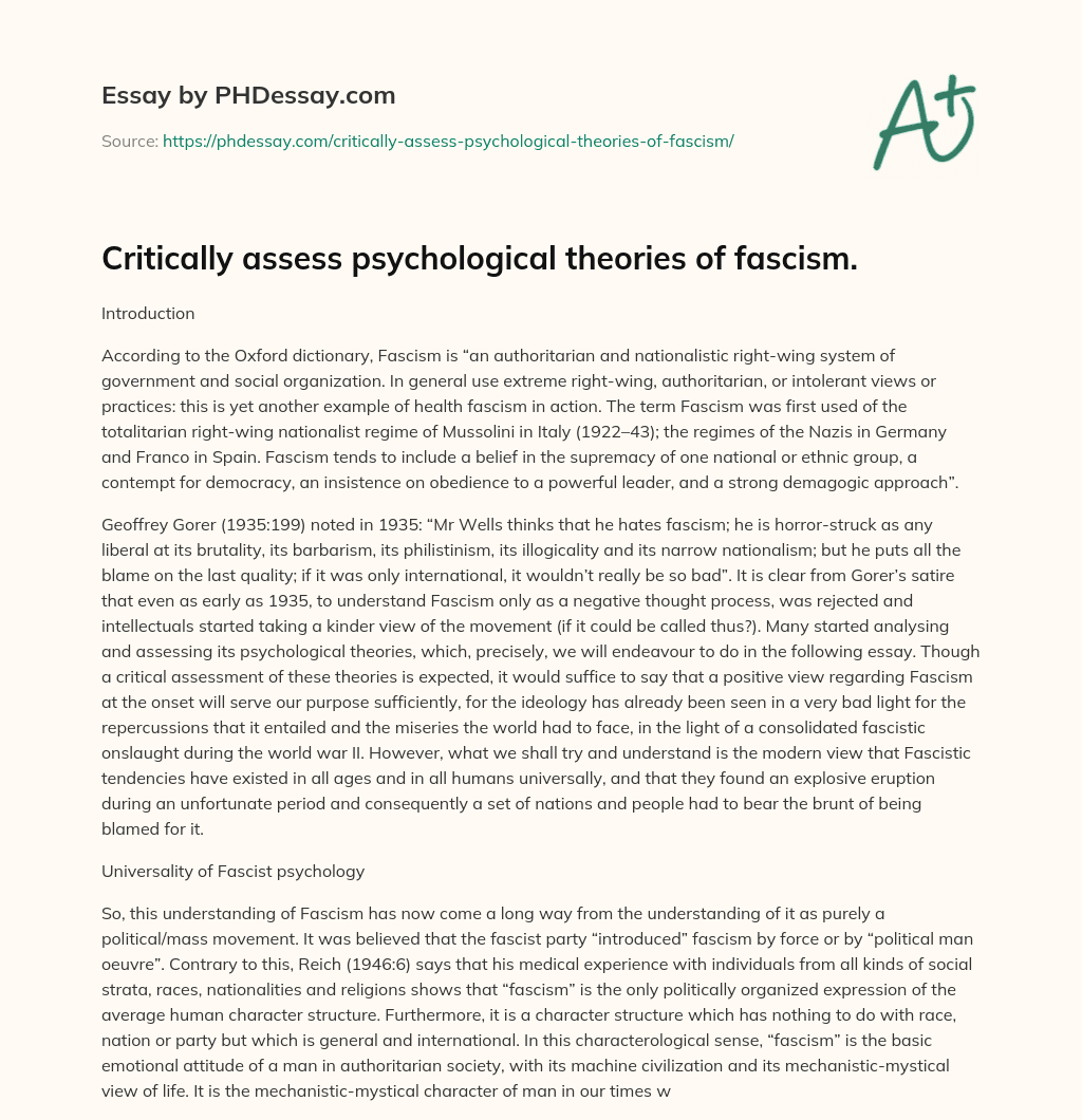 Critically assess psychological theories of fascism. - PHDessay.com