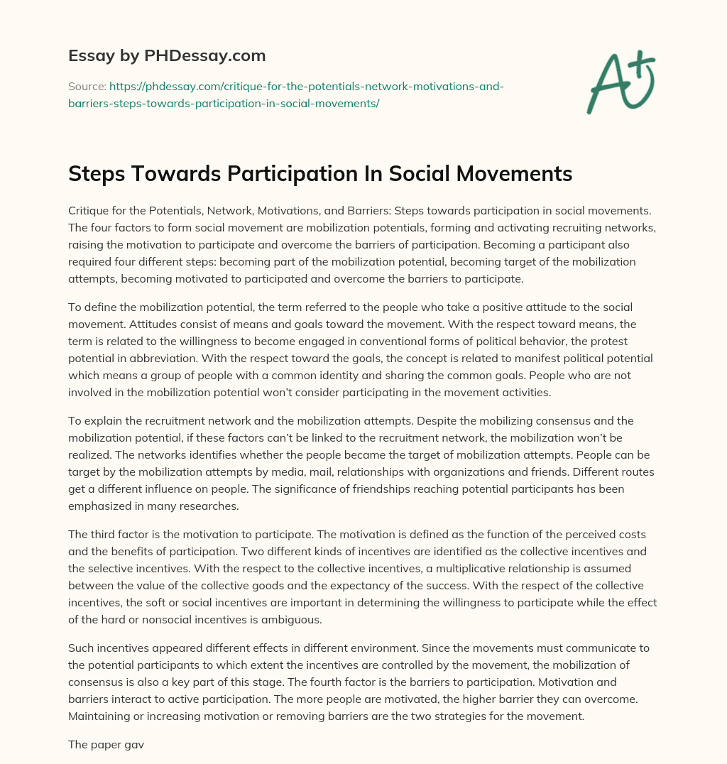 Steps Towards Participation In Social Movements - PHDessay.com