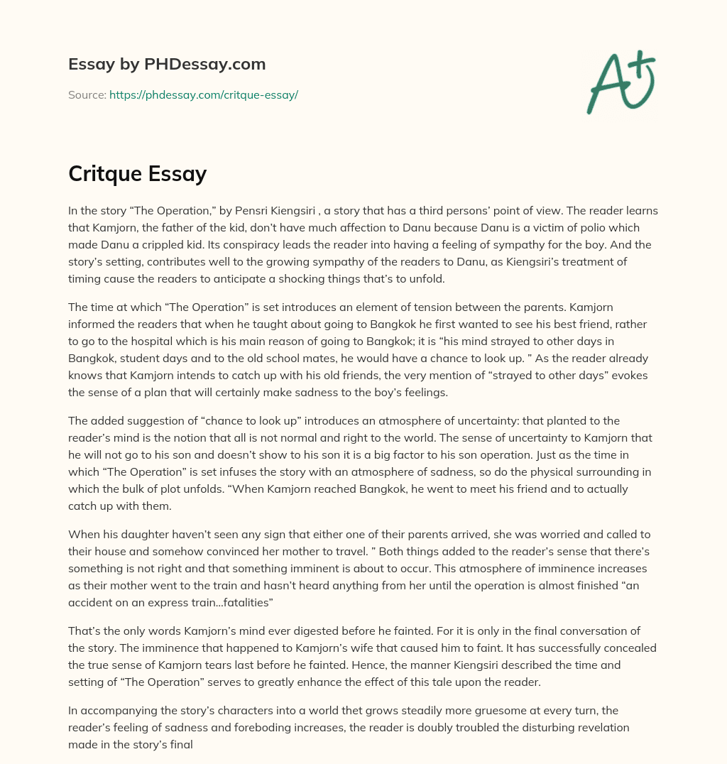 Critque Essay (600 Words) - PHDessay.com