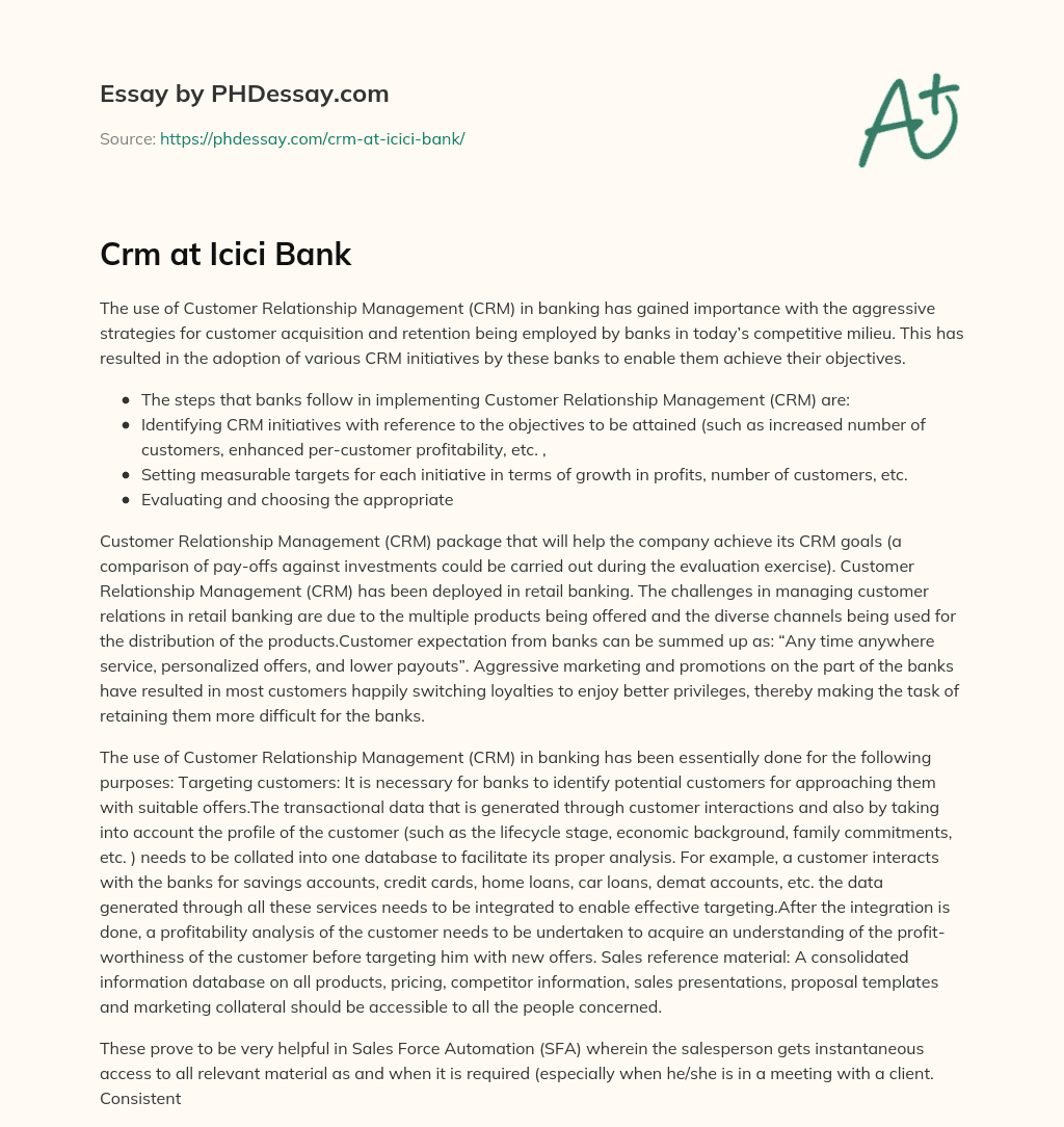 Crm at Icici Bank - PHDessay.com