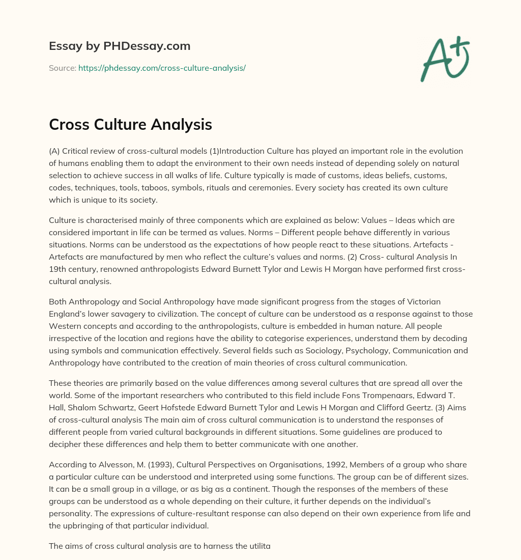 Cross Culture Analysis - PHDessay.com