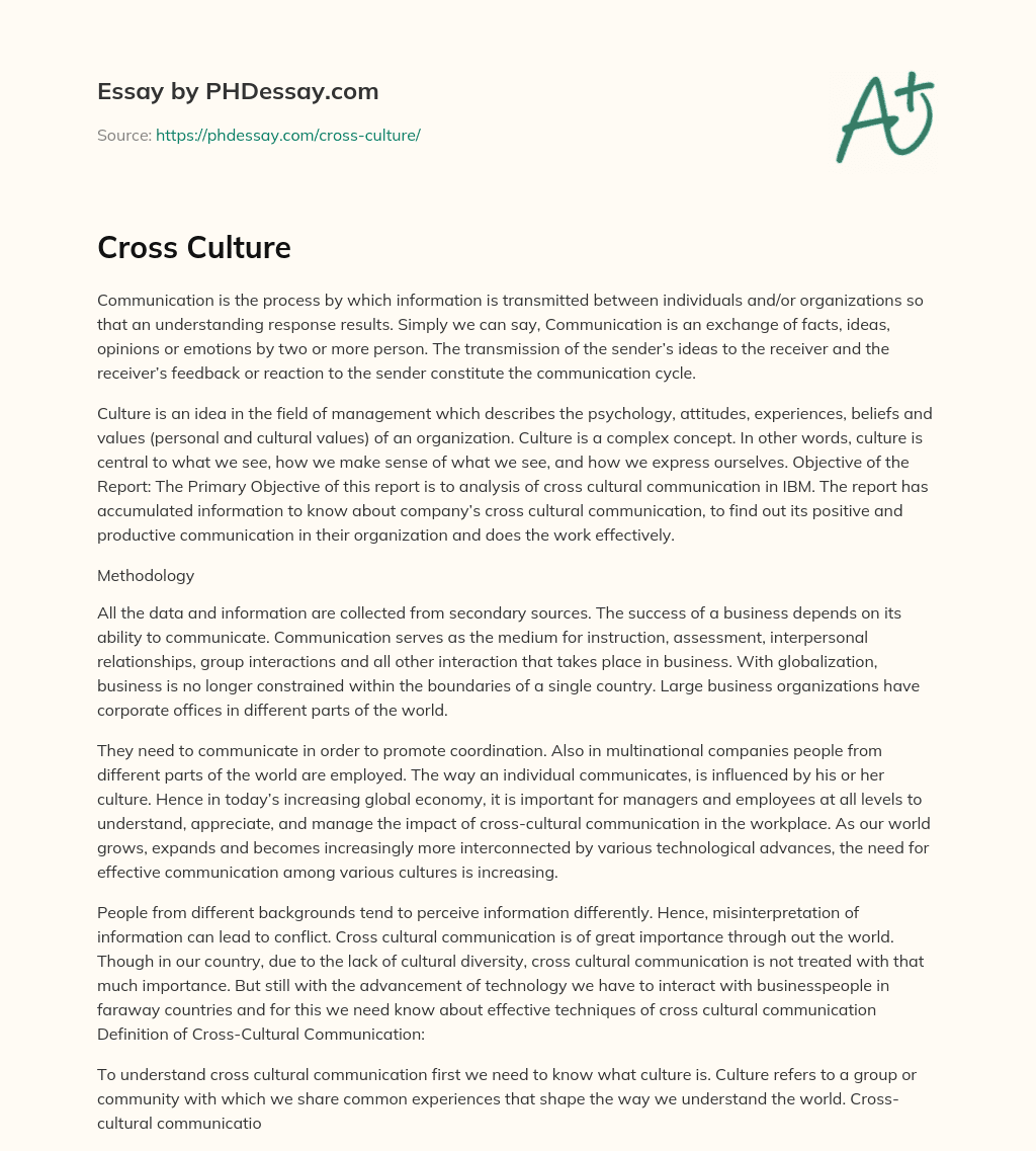 Cross Culture - PHDessay.com