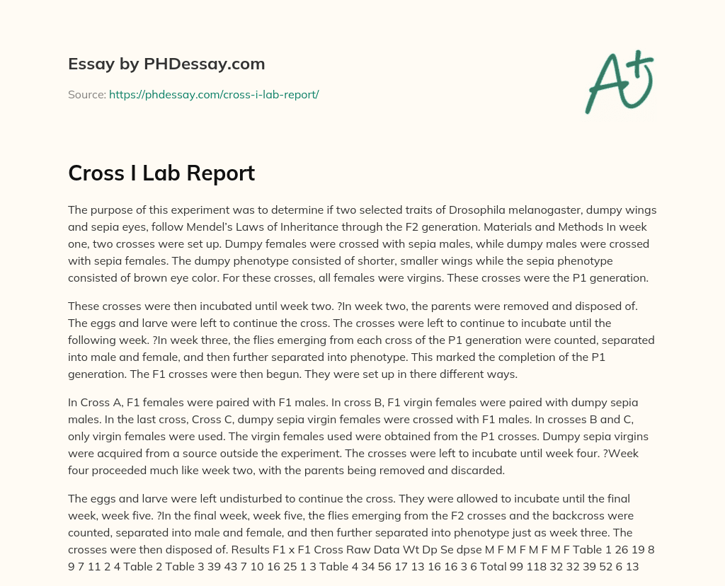Cross I Lab Report - PHDessay.com