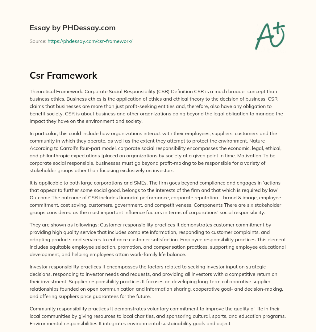 Csr Framework (500 Words) - PHDessay.com