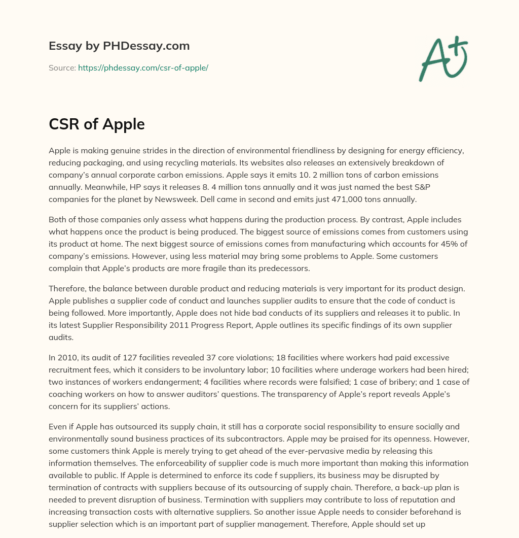CSR of Apple (500 Words) - PHDessay.com