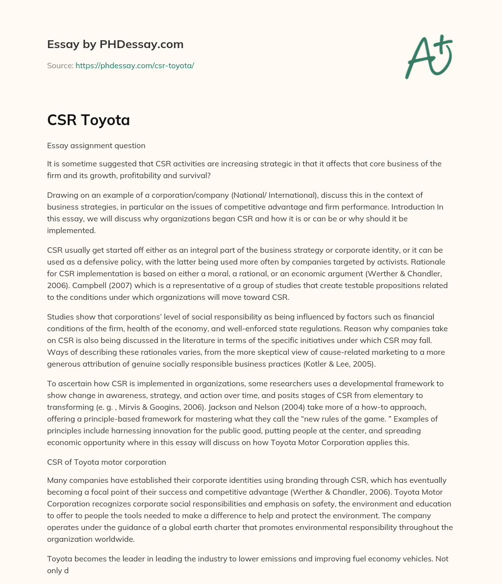 CSR Toyota - PHDessay.com