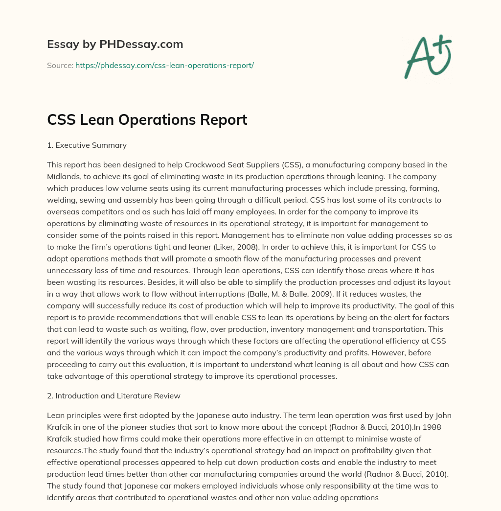CSS Lean Operations Report - PHDessay.com