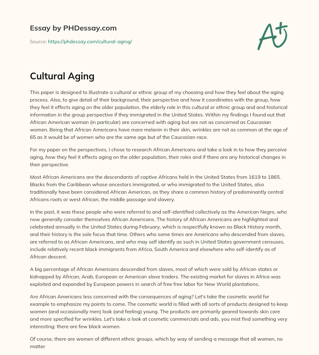 Cultural Aging - PHDessay.com