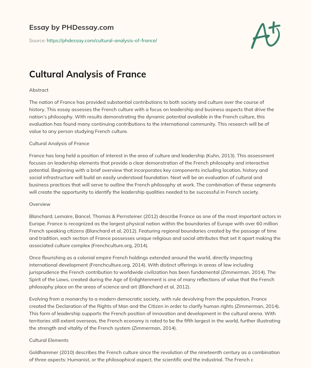 Cultural Analysis of France - PHDessay.com