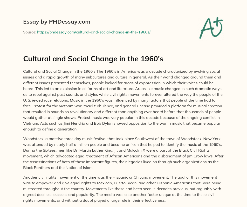 Cultural and Social Change in the 1960's (400 Words) - PHDessay.com