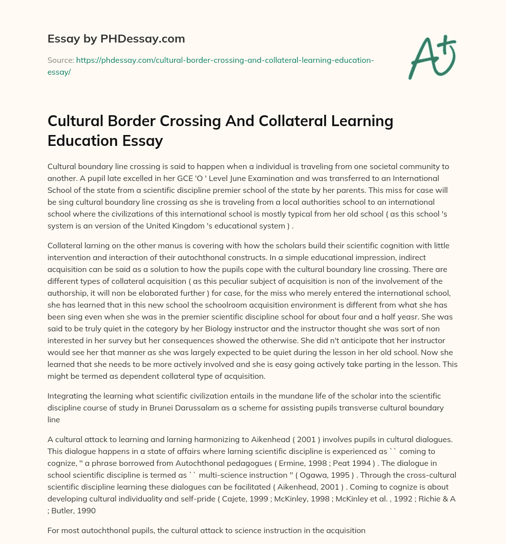 Cultural Border Crossing And Collateral Learning Education Essay ...