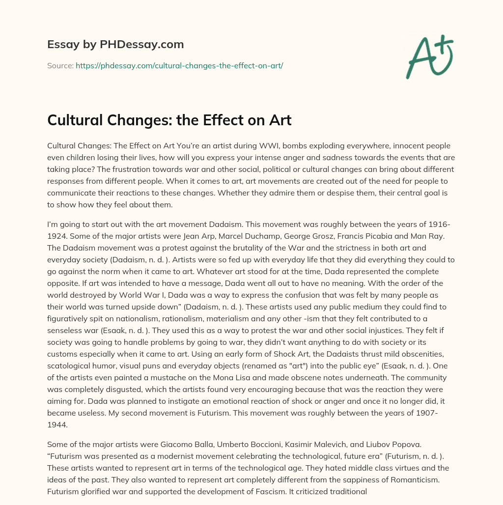 Cultural Changes: the Effect on Art - PHDessay.com