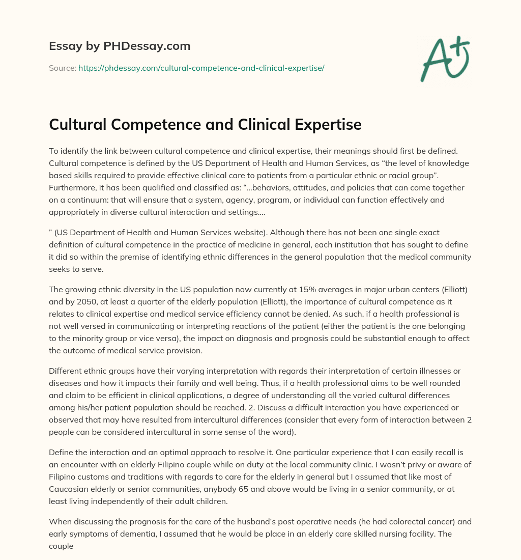 Cultural Competence and Clinical Expertise - PHDessay.com