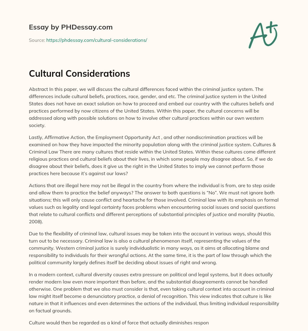 Cultural Considerations - PHDessay.com