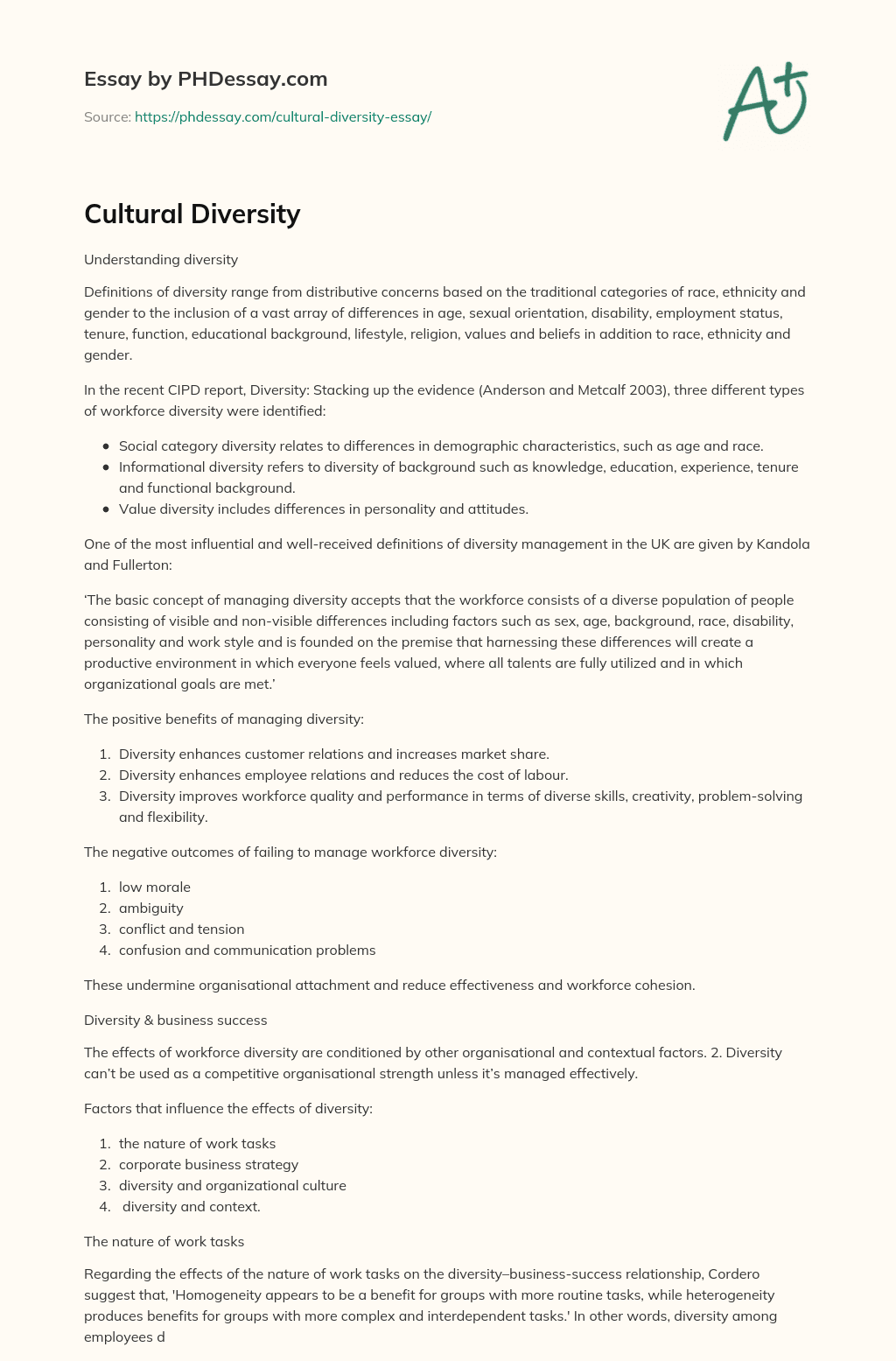 Cultural Diversity - PHDessay.com