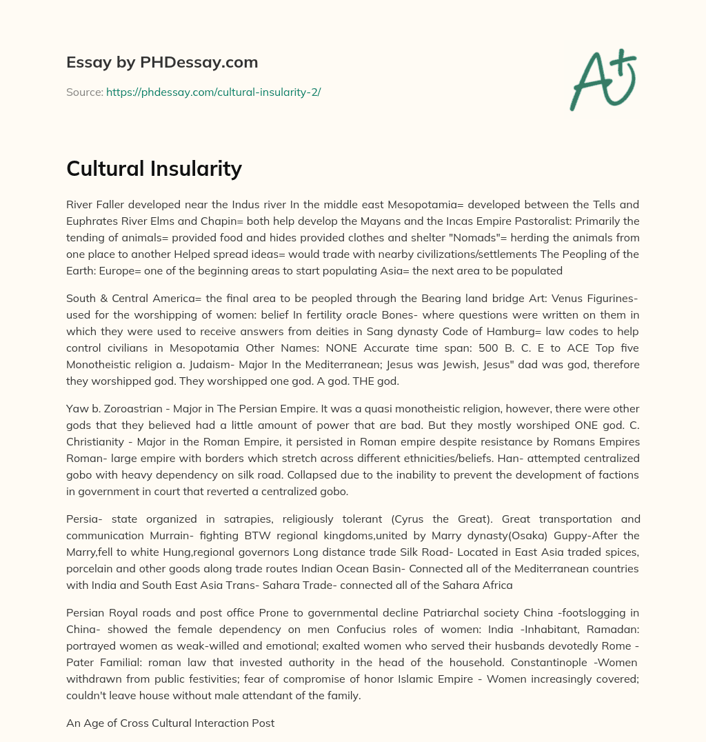 Cultural Insularity - PHDessay.com