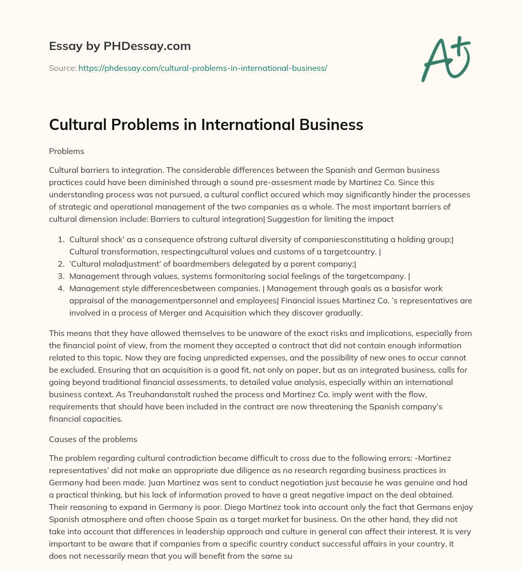 Cultural Problems in International Business - PHDessay.com