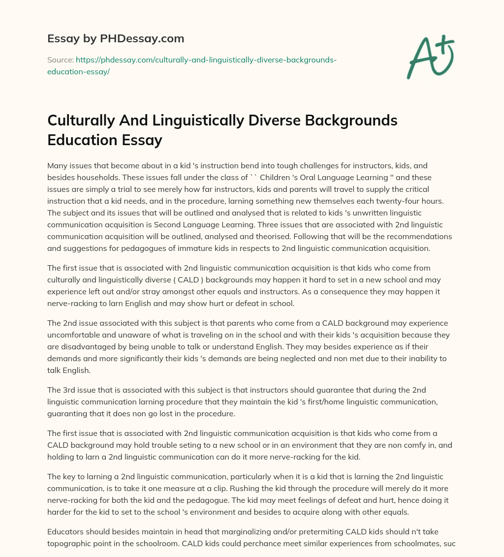 Culturally And Linguistically Diverse Backgrounds Education Essay ...