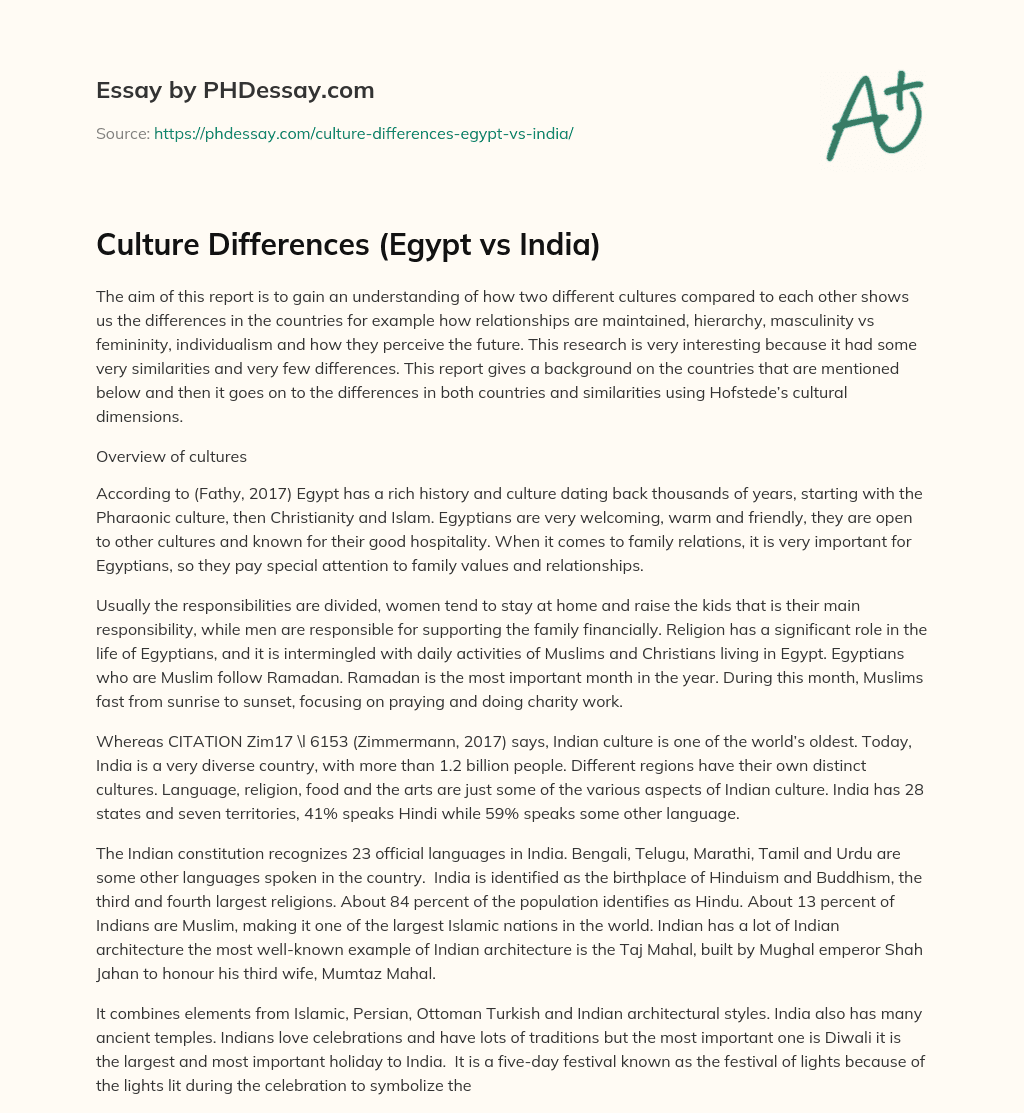Culture Differences (Egypt vs India) - PHDessay.com