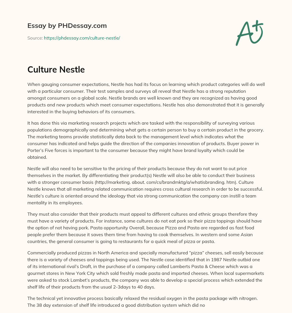 Culture Nestle - PHDessay.com