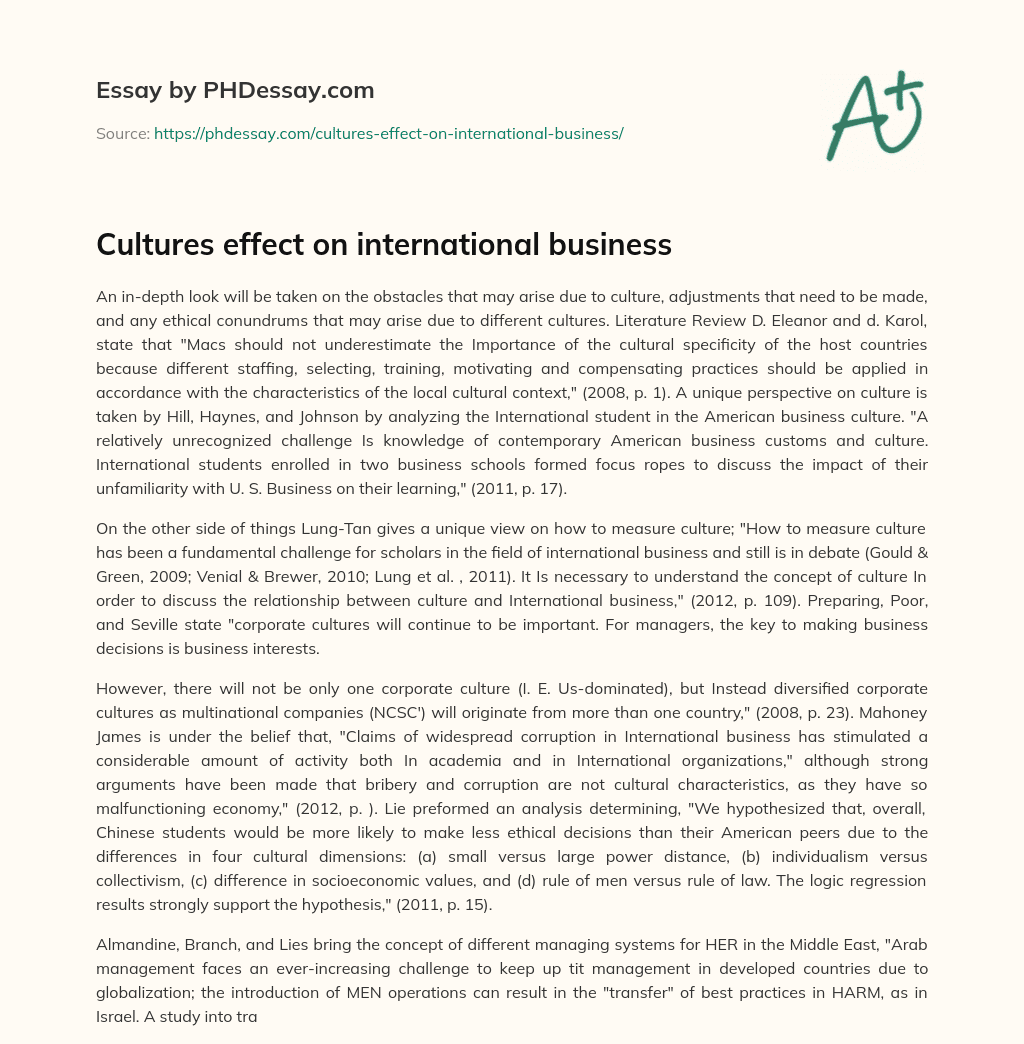 Cultures effect on international business - PHDessay.com