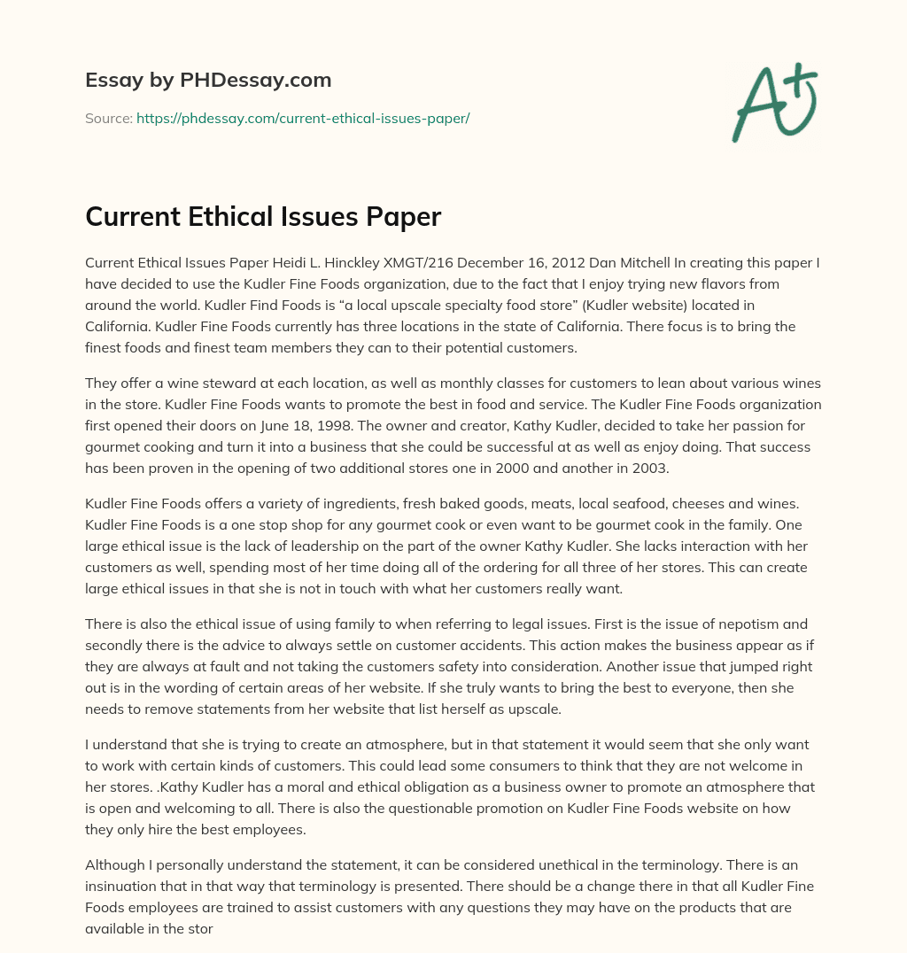 Current Ethical Issues Paper - PHDessay.com