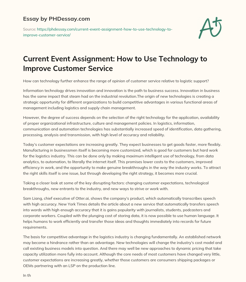 Current Event Assignment: How to Use Technology to Improve Customer ...