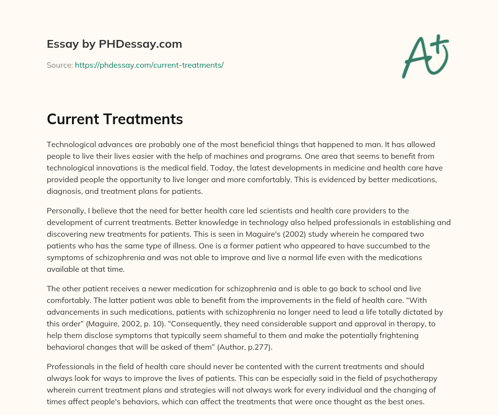 Current Treatments (300 Words) - PHDessay.com