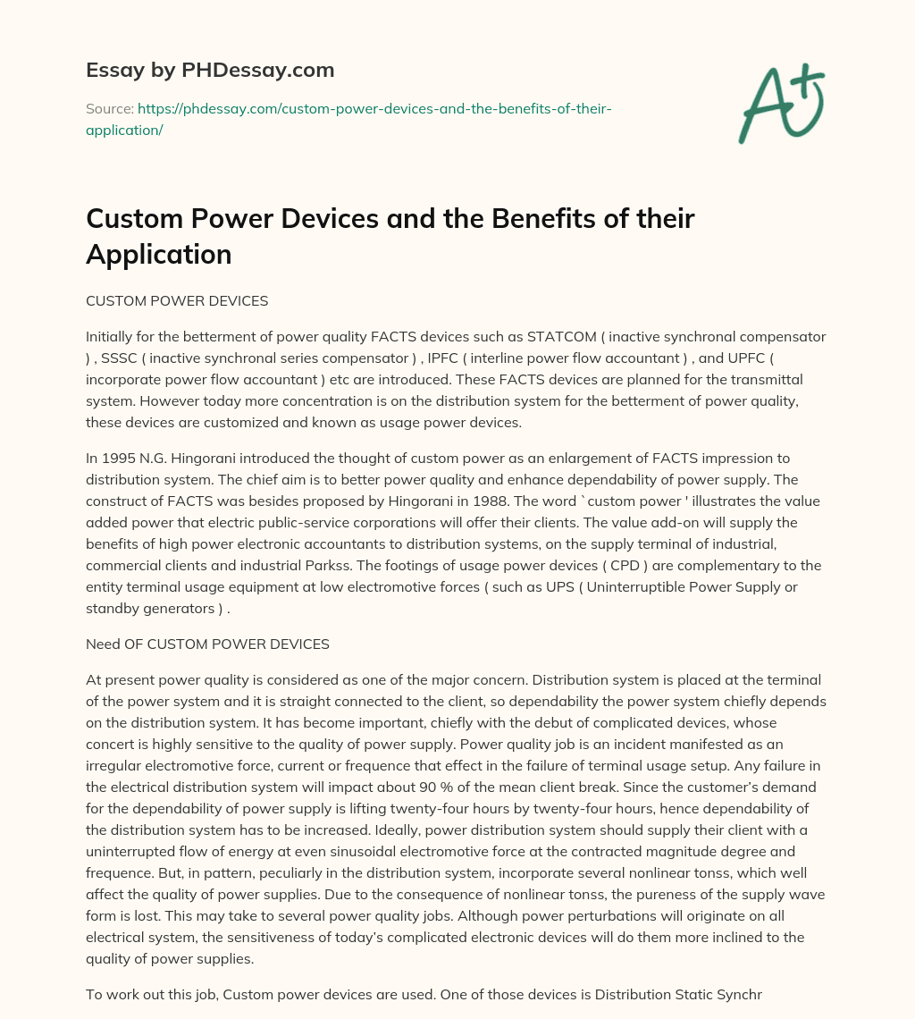 Custom Power Devices and the Benefits of their Application - PHDessay.com