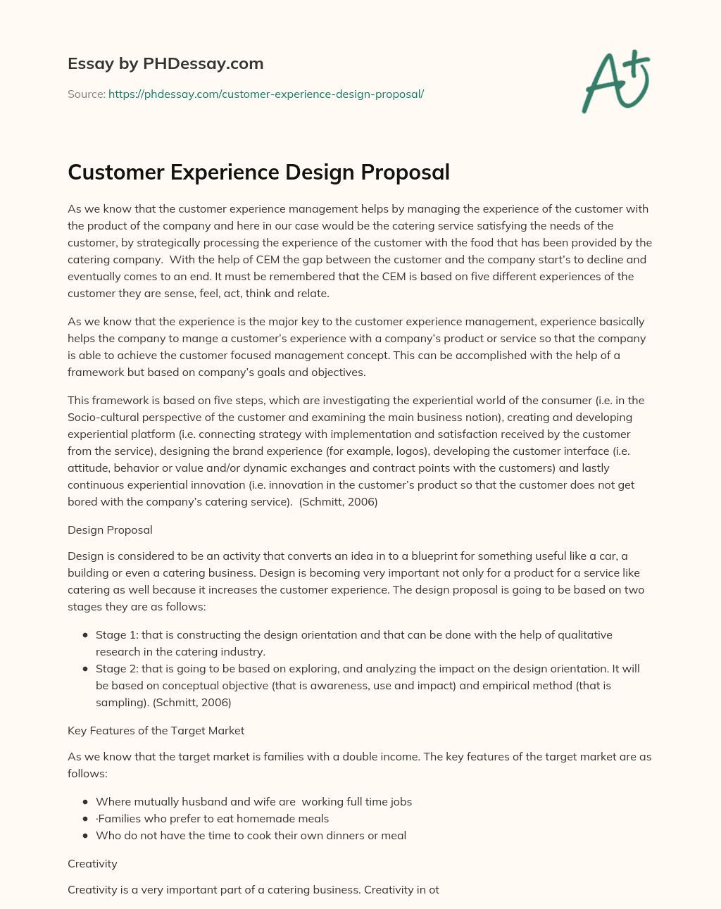 Customer Experience Design Proposal - PHDessay.com