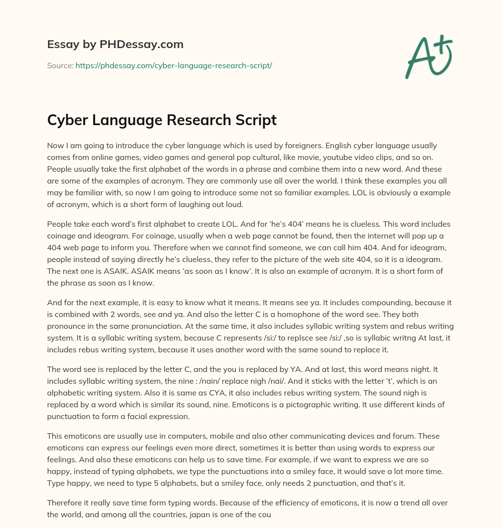 Cyber Language Research Script - PHDessay.com
