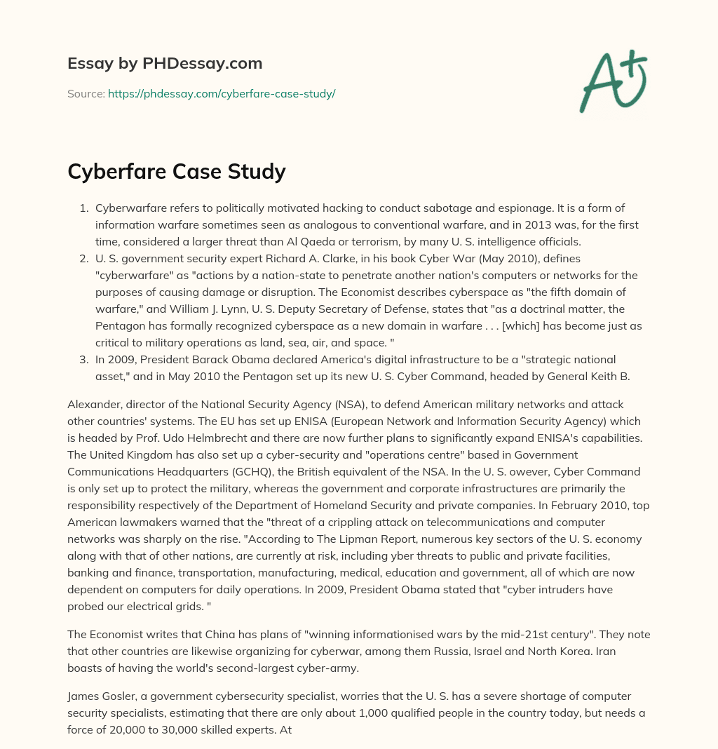Cyberfare Case Study - PHDessay.com