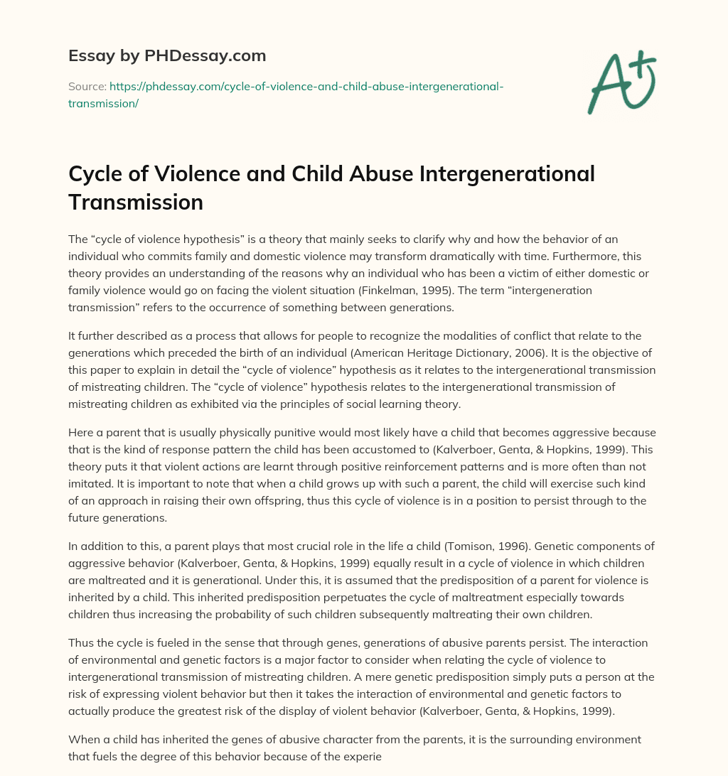 Cycle Of Violence And Child Abuse Intergenerational Transmission Thesis ...