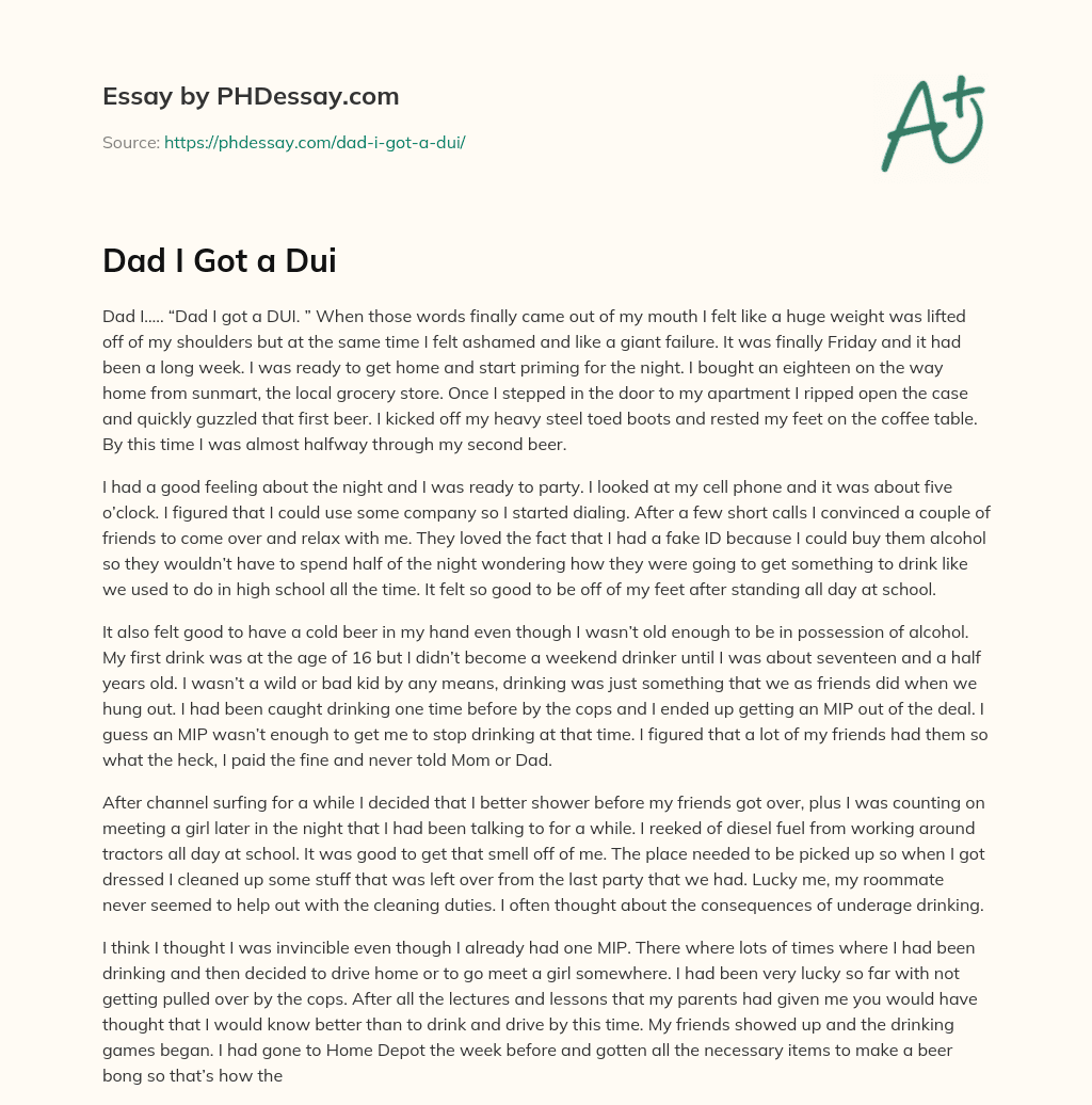 Dad I Got A Dui Essay Example - PHDessay.com