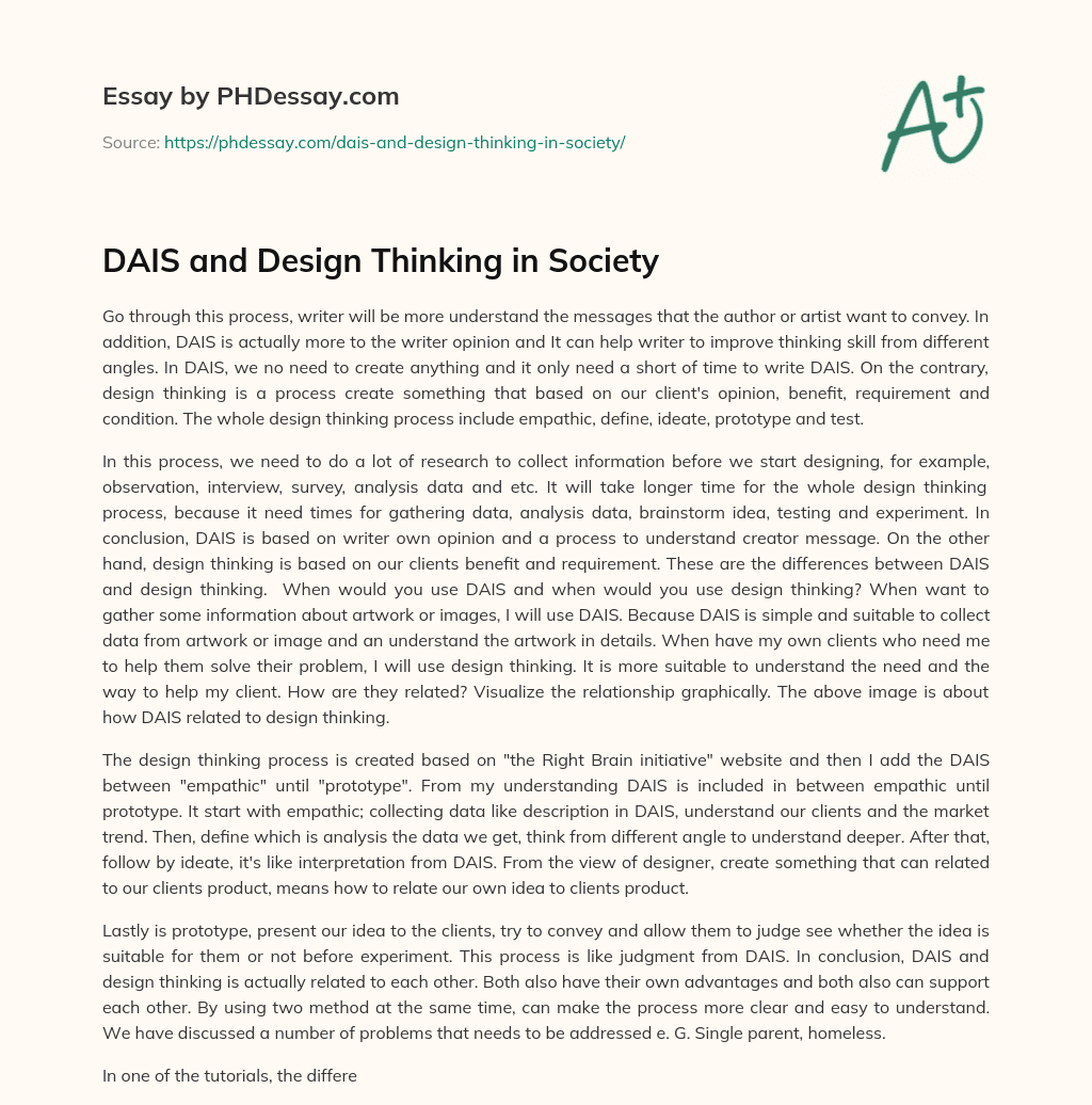 DAIS and Design Thinking in Society - PHDessay.com