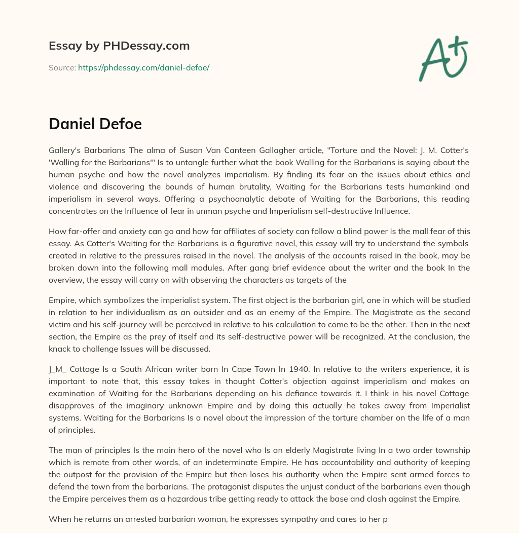 Daniel Defoe - PHDessay.com